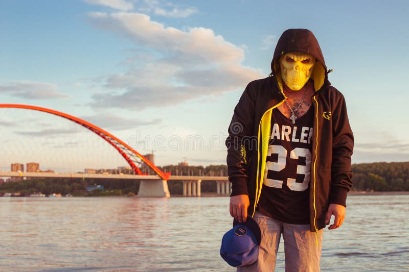 Aggressive guy in the mask stock image. Image of face - 72850869