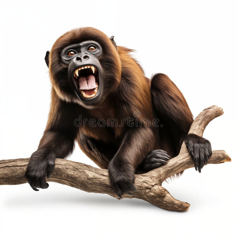 Aggressive Howler Monkey Screaming on a Tree Branch Stock Illustration ...