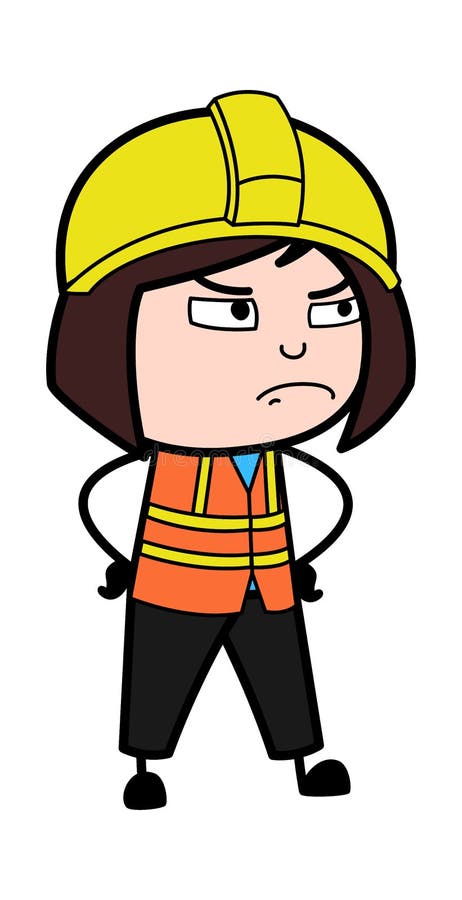 Aggressive Lady Engineer Cartoon Stock Illustration - Illustration of ...