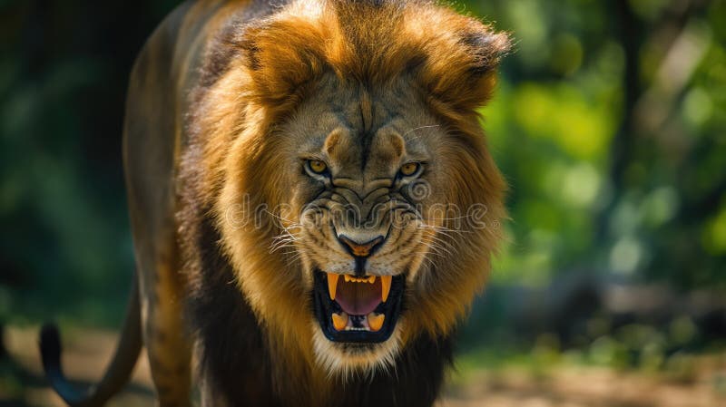 Aggressive Lion Ready To Attack Stock Photo - Image of mammal, hunt ...