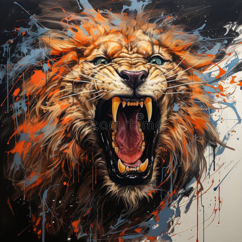 Aggressive Lion Shows His Teeth in Watercolor Squeamish Stock ... Aggressive Lion Shows His Teeth in Watercolor Squeamish Stock ...