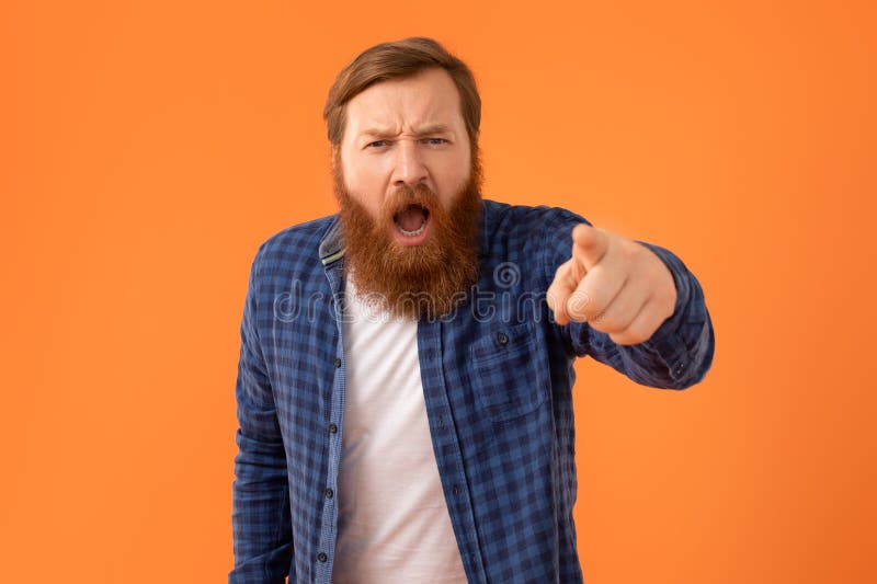 Aggressive Mad Redhaired Man Pointing Finger at Camera Shouting, Studio ...