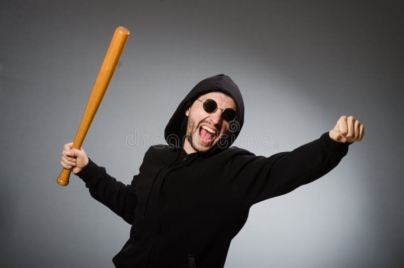 The Aggressive Man with Basebal Bat Stock Photo - Image of glasses ...