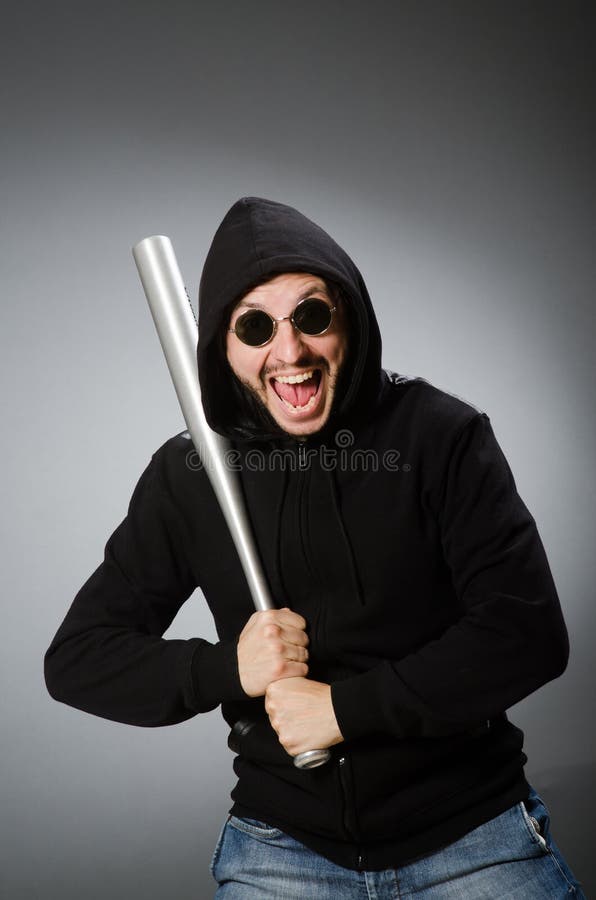 The Aggressive Man with Basebal Bat Stock Photo - Image of gangster ...