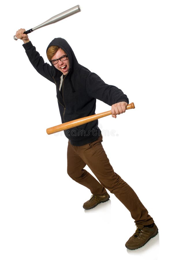 The Aggressive Man with Baseball Bat Isolated on White Stock Photo ...