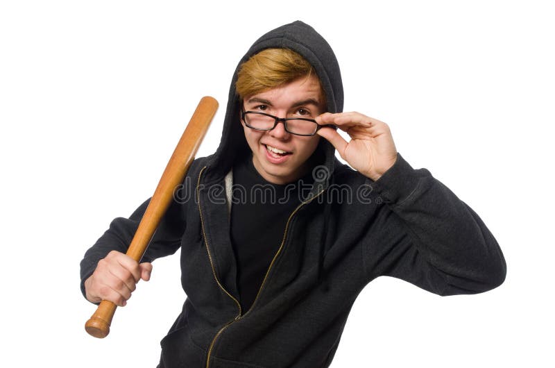 The Aggressive Man with Baseball Bat Isolated on White Stock Photo ...