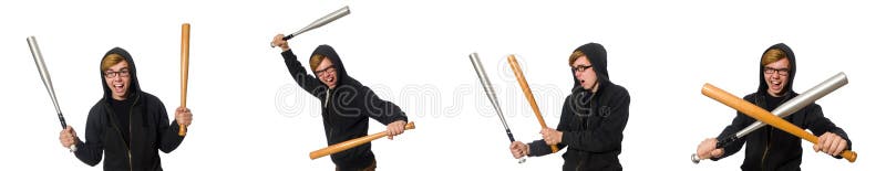 The Aggressive Man with Baseball Bat Isolated on White Stock Image ...