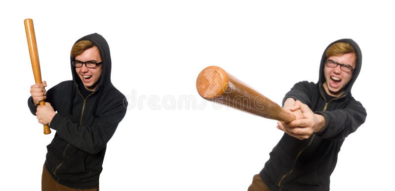 The Aggressive Man with Baseball Bat Isolated on White Stock Photo ...