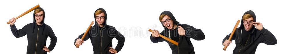 The Aggressive Man with Baseball Bat Isolated on White Stock Photo ...