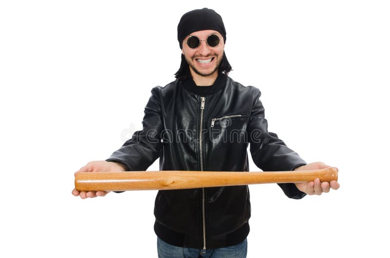 Aggressive Man with Baseball Bat on the White Stock Photo - Image of ...