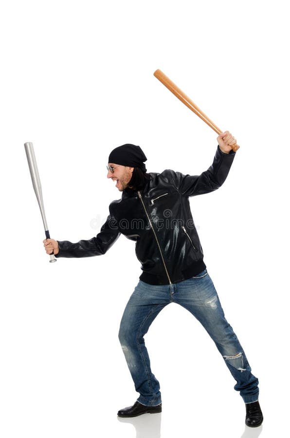 Aggressive Man with Baseball Bat on White Stock Photo - Image of mafia ...