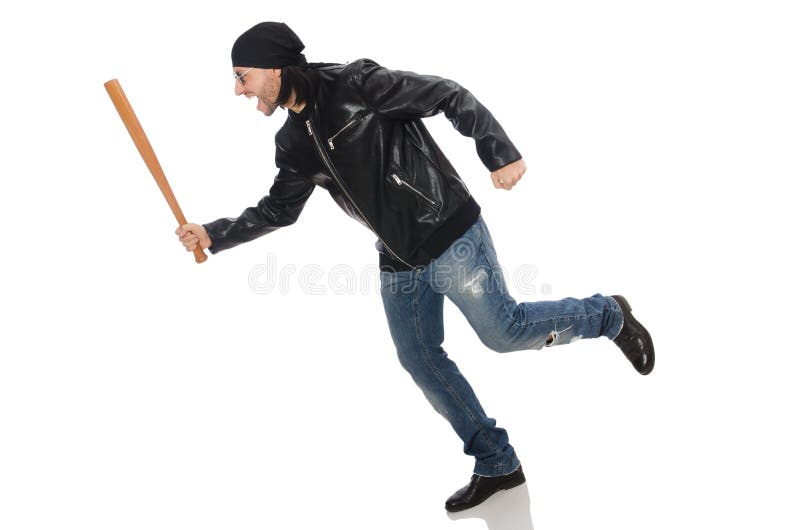 Aggressive Man with Baseball Bat on White Stock Photo - Image of ...