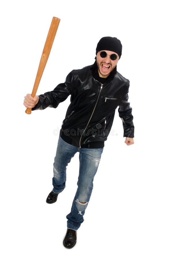 Aggressive Man with Baseball Bat on White Stock Photo - Image of ...