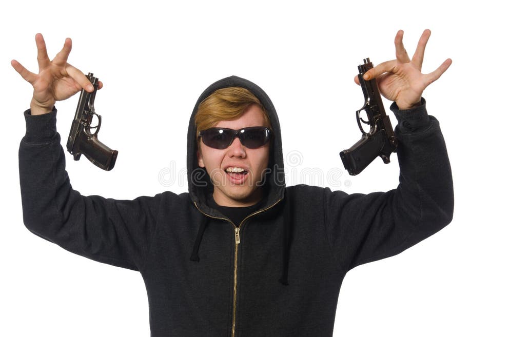 The Aggressive Man with Gun Isolated on White Stock Photo - Image of ...