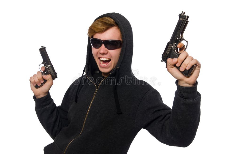 The Aggressive Man with Gun Isolated on White Stock Image - Image of ...