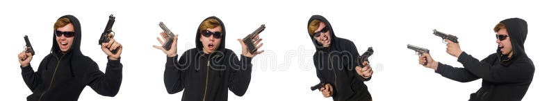 The Aggressive Man with Gun Isolated on White Stock Photo - Image of ...