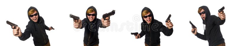 The Aggressive Man with Gun Isolated on White Stock Image - Image of ...