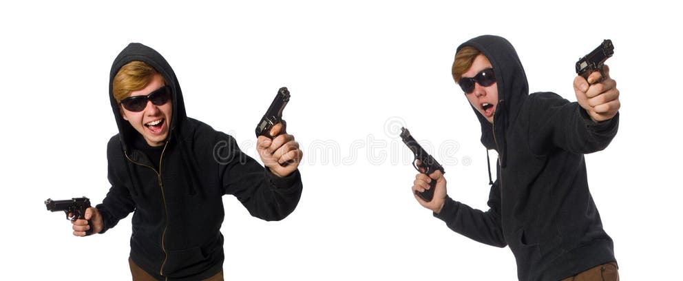 The Aggressive Man with Gun Isolated on White Stock Image - Image of ...