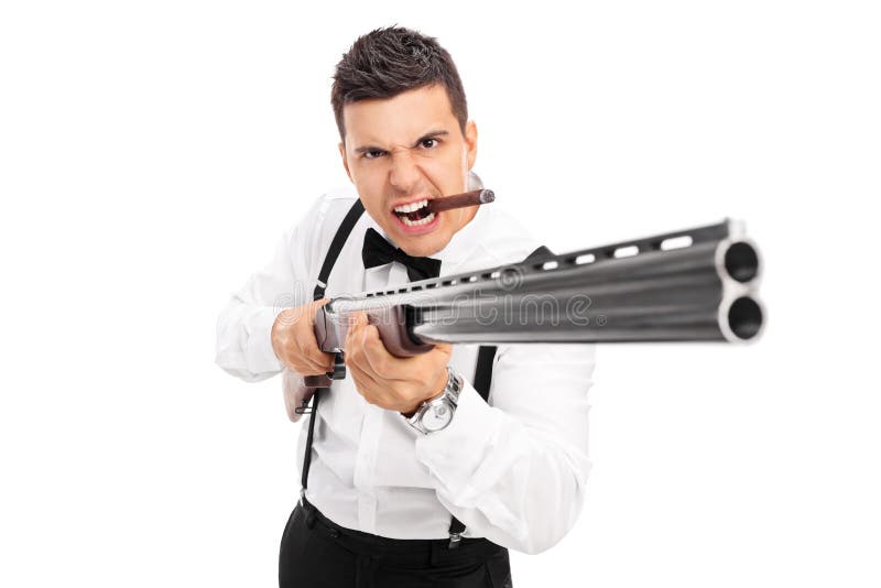 Aggressive Man Threatening With A Shotgun Stock Photo - Image of ...