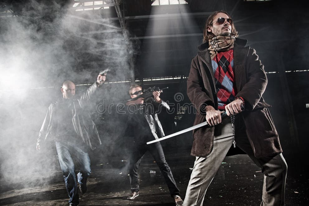 Aggressive Men with Weapons Stock Image - Image of expressive, freeze ...