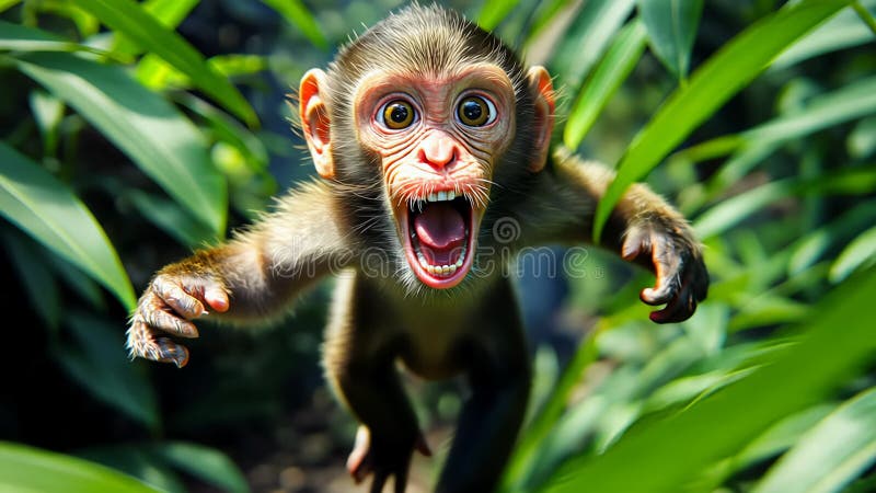 Evil Monkey Charges Forward with Fierce Determination in the Jungle ...