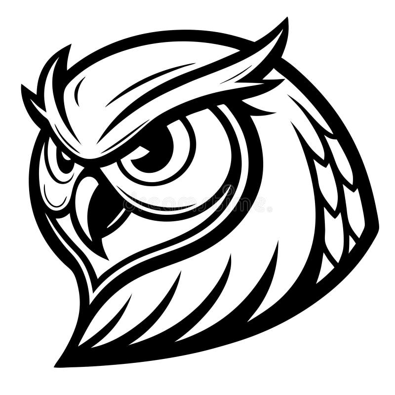 Aggressive Owl Head Illustration in Bold Black Lines for Creative ...