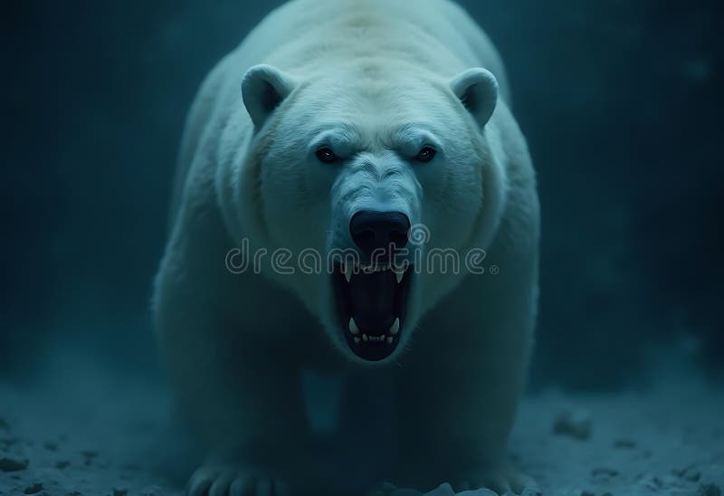 Aggressive Polar Bear: a Dramatic, Darkly Lit Close-Up Stock ...