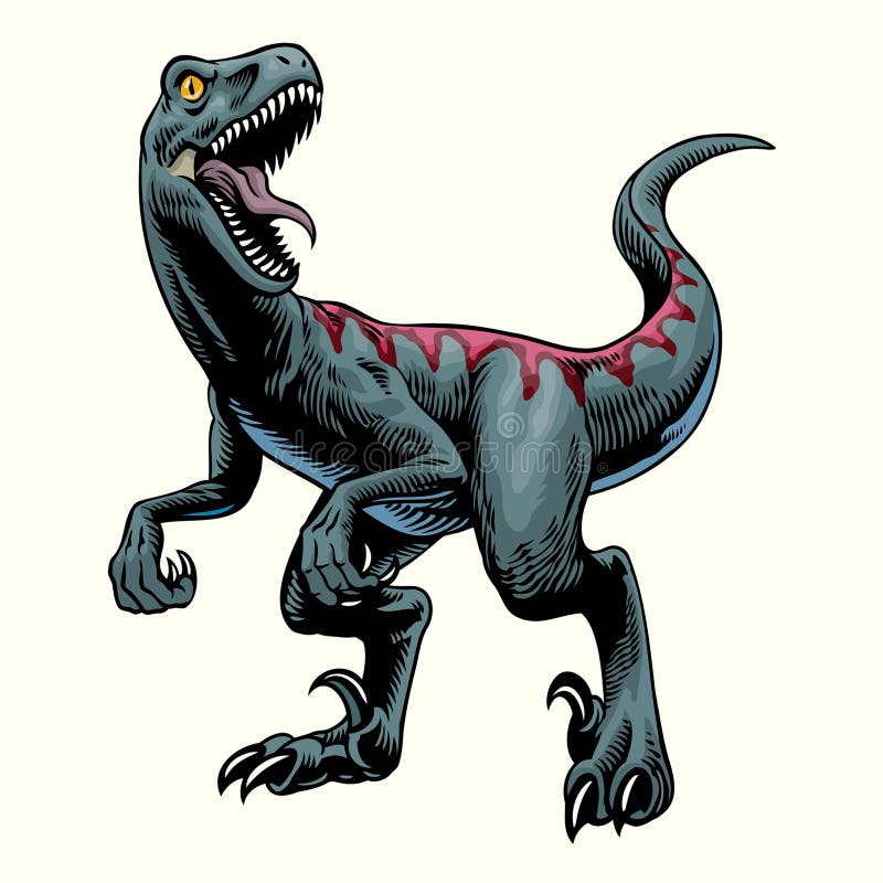 Aggressive Raptor Dino in Vintage Hand Drawn Style Stock Vector ...