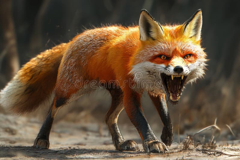 Aggressive Red Fox Showing Teeth Under the Rain Editorial Image - Image ...