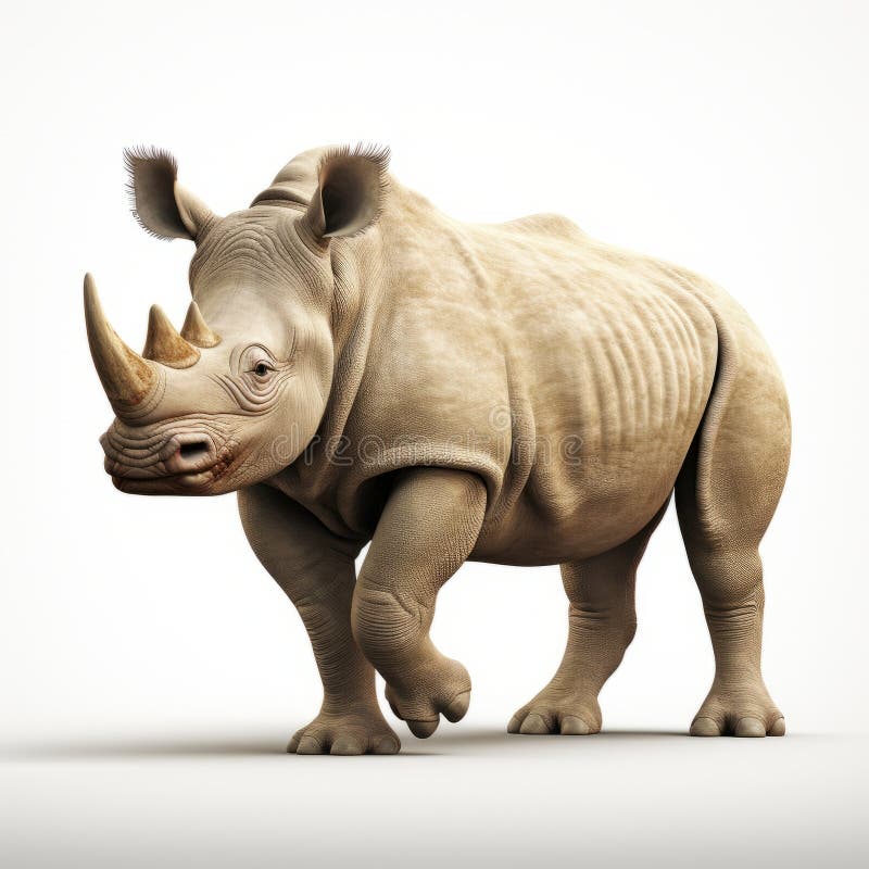 Aggressive Rhino 3d Model Walking on White Background Stock ...