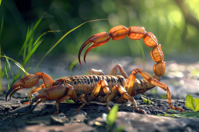 Aggressive Scorpion in the Forest, Close Up View Stock Illustration ...