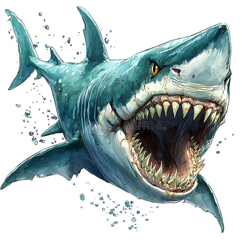 Aggressive Shark Attack Illustration Stock Illustration - Illustration ...