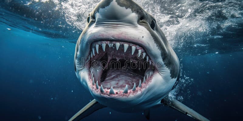 An Aggressive Shark, Its Jaws Wide Open in a Close-up View, Capturing ...