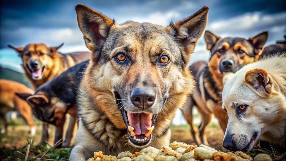 Aggressive Shepherd Dog Confronting a Hungry Dog a Masterful Rule of ...