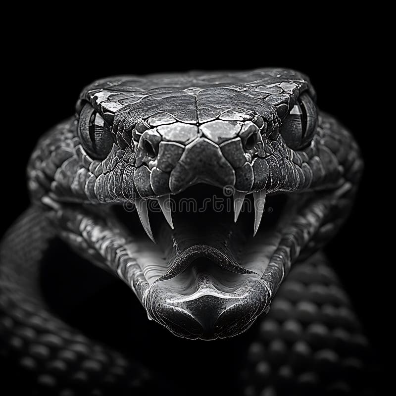 Aggressive Snake with Fangs Bared, Showcasing Its Terrifying Features ...