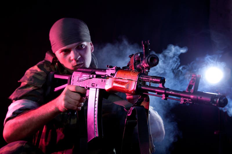 Aggressive Soldier in Uniform with Rifle Stock Photo - Image of defend ...