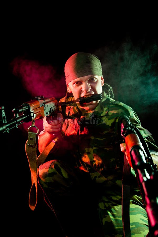 Aggressive Soldier with Weapon Stock Image - Image of killer ...