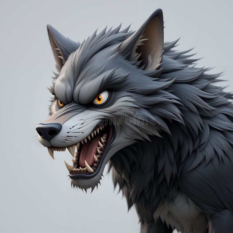 Aggressive Stylized Wolf 3D Render Closeup Intense Glaring Eyes ...