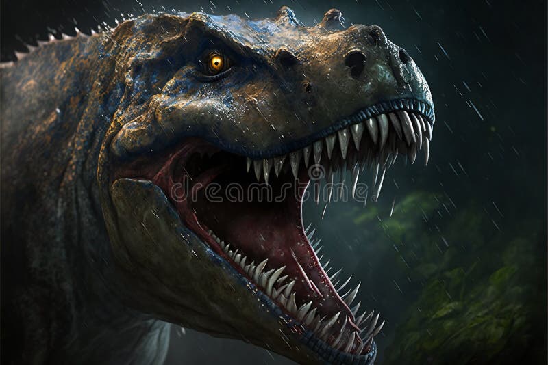 Aggressive T-rex on Dark Background, Creative Digital Illustration ...