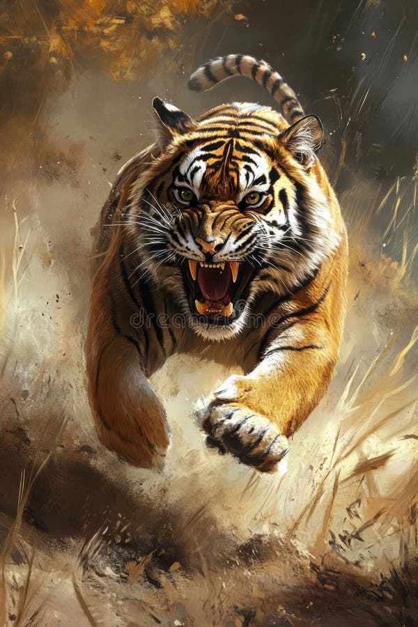 Aggressive Tiger in Motion Capturing the Power of a Growling Predator ...