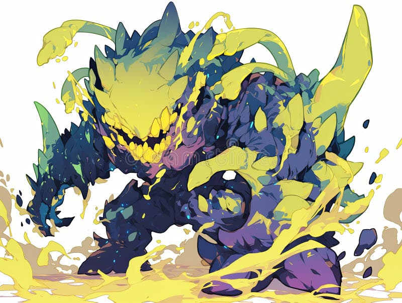 Aggressive, Vibrant, Yellow and Purple Monster, Digital Illustration ...