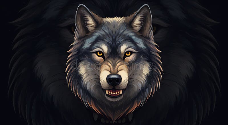 Aggressive Wolf Growling Close Up Illustration on Dark Background Stock ...