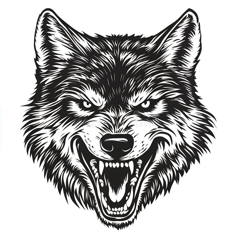 Aggressive Wolf Head Illustration Black and White Graphic Design ...