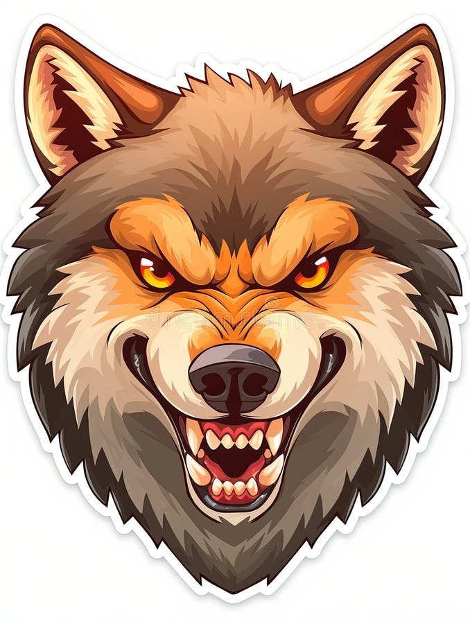 Aggressive Wolf Head Illustration, Snarling with Sharp Teeth and ...