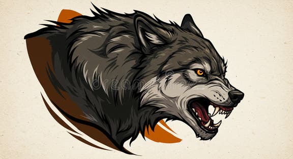 Aggressive Wolf Illustration Features a Snarling Wolf Head with Bared ...