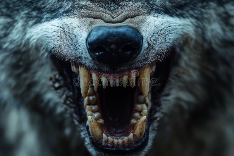 Aggressive Wolf Showing Teeth Growling Dangerously Stock Photo - Image ...