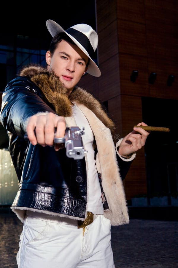 Aggressive Young Gangster with a Gun Stock Image - Image of mafia ...
