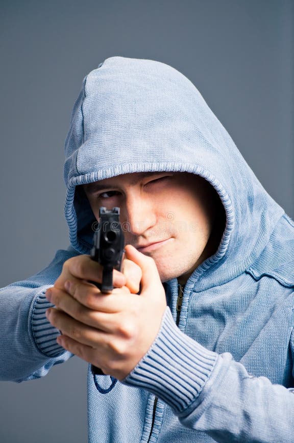 Aggressive Young Guy with Gun Stock Image - Image of protection, person ...