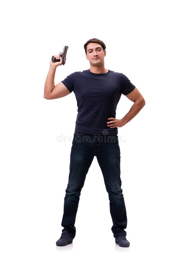 The Aggressive Young Man With Gun Isolated On White Stock Image - Image ...