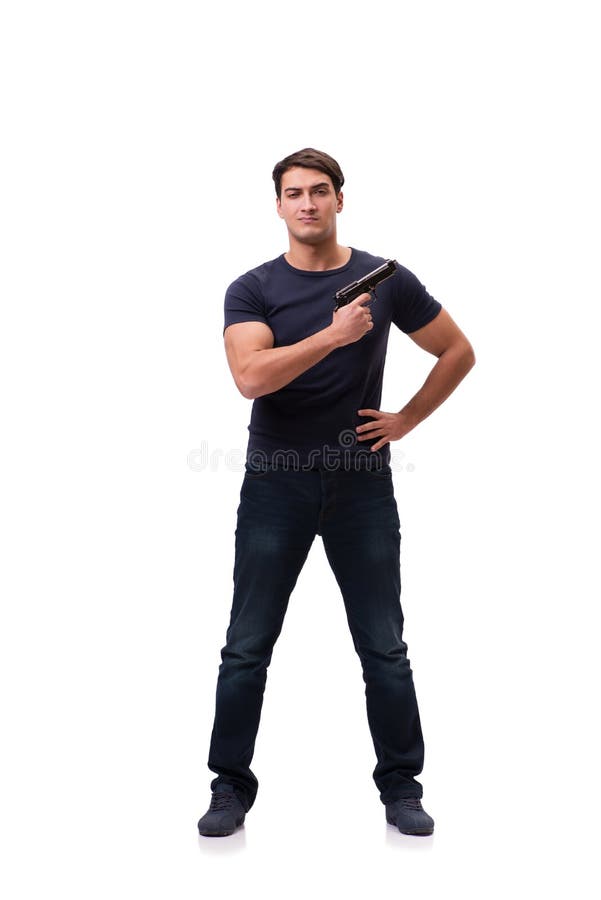 The Aggressive Young Man with Gun Isolated on White Stock Image - Image ...